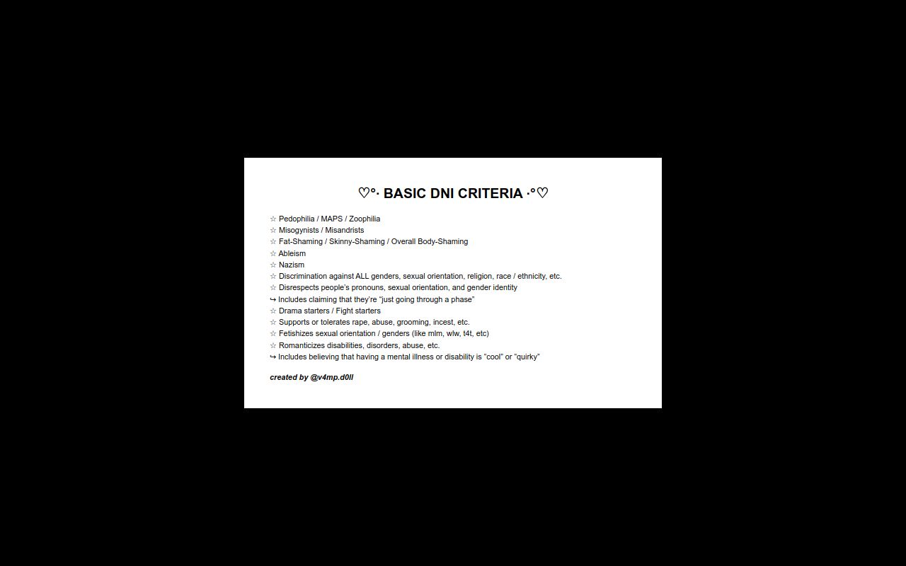 ♡︎∘︎∙︎ BASIC DNI CRITERIA ∙︎∘︎♡︎